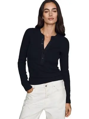 Citizens Of Humanity Drea Cotton Waffle Henley Top - Navy