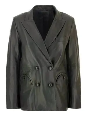 BLAZÉ MILANO Double-breasted Calf Leather Jacket - Black