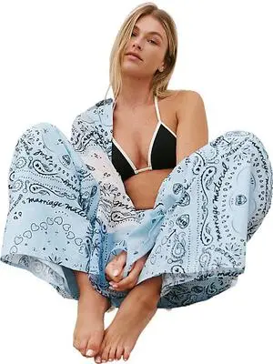 BRIDEMERCH Bandana Cotton Wide-leg Beach Pants - Blue