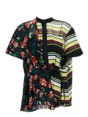Sacai Mixed Print Blouse With Faux Leather Belt - Multicolor