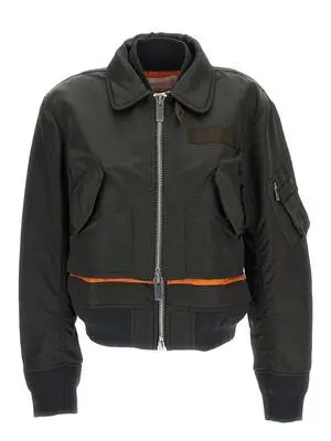 Sacai Sacai Nylon Twill Layered Jacket Green