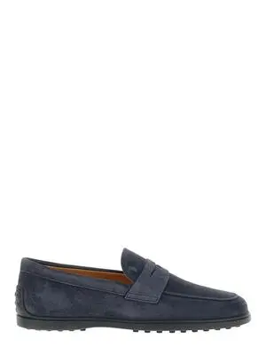 TOD'S Suede Rubber Moccasins With Embossed Monogram - Blue