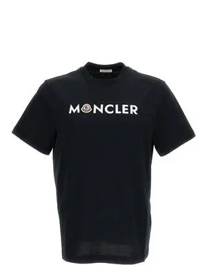 Moncler Maglietta Logata In Cotone - Nero