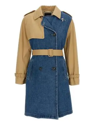 FAY Cotton Drill And Denim Trench Coat - Blu