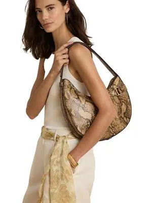 Ralph Lauren Python-embossed Large Tasha Shoulder Bag - Tan Multi