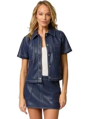 Central Park West Rusty Vegan Short Sleeved Cropped Jacket - Navy