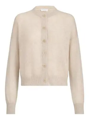 Brunello Cucinelli Sparkling Mohair And Wool Cardigan With Monili - Ivory