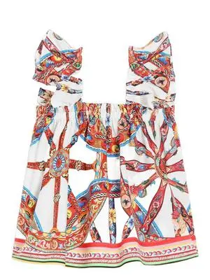 Dolce & Gabbana Carretto Print Poplin Top With Ruffle Details - Multicolor