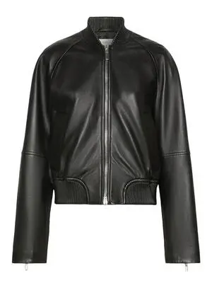 Sportmax Long-sleeve Leather Bomber Jacket - Black
