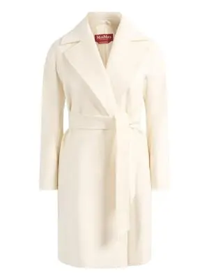 Max Mara Belted Coat With Notched Lapel - White