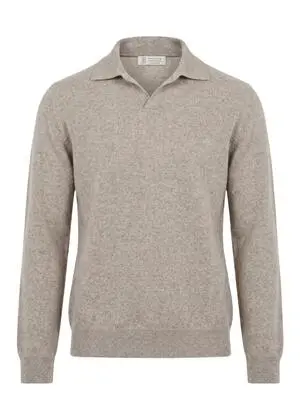 Brunello Cucinelli Collared Long-sleeved Knit Sweater - Nude