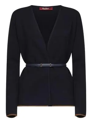 Max Mara Dente Contrast-trim Belted Cardigan - Navy