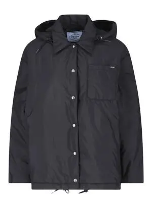 Prada Hooded Jacket With Button Detail - Black