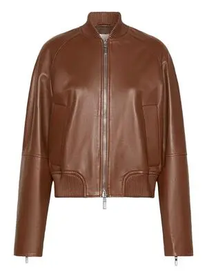Sportmax Nappa Leather Bomber Jacket - Brown