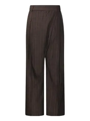 GANNI Trousers In Pinstripe Wool - Brown