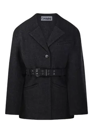 GANNI Ganni Grey Wool Belted Jacket