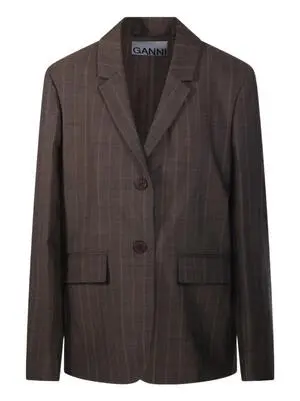 GANNI Pinstripe Wool Blazer - Brown