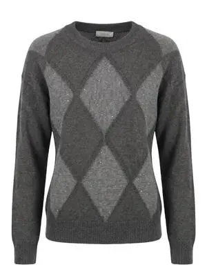 Peserico Long-sleeved Knitted Sweater With Diamond Pattern - Eclipse Grey