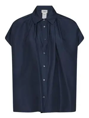 Max Mara Gathered Cap-sleeve Collared Top - Black
