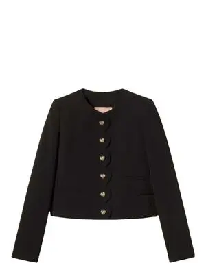 TWINSET Round Neck Long Sleeve Casual Jacket With Heart Buttons - Black