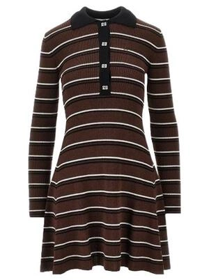 GANNI Striped Mini Knitted Dress - Brown