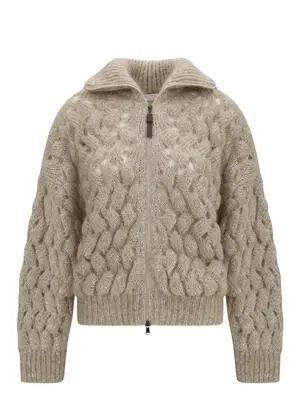 Brunello Cucinelli Dazzling Zigzag Cables Chunky-knit Cardigan - Nude