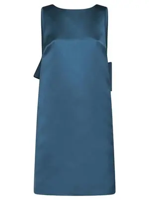 Max Mara Deep V-neck Oversized Bow Satin Dress - Blue