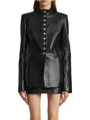Khaite Standing Collar Leather Jacket - Black