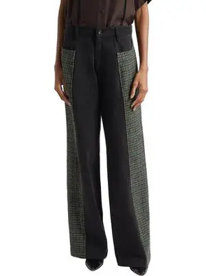 DIOTIMA Cesaire Houndstooth & Cotton Twill Trousers - Jungle