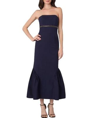 Shoshanna Midnight Embellished Cotton Faille Ashton Dress - Navy