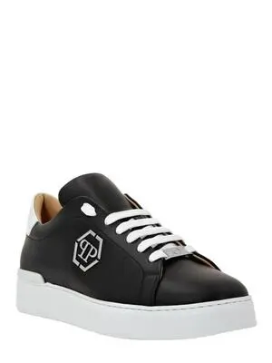 Philipp Plein Lo-top Sneakers With Cocco Print Insert And Hexagon Logo - Black