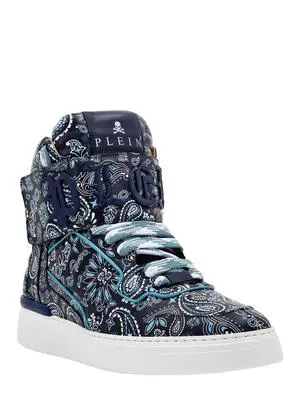 Philipp Plein Paisley Print Leather High-top Sneakers - Navy