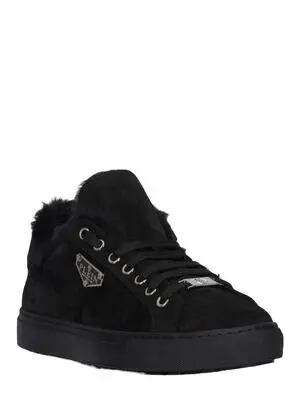 Philipp Plein Suede And Sheepskin Low Top Sneakers - Black