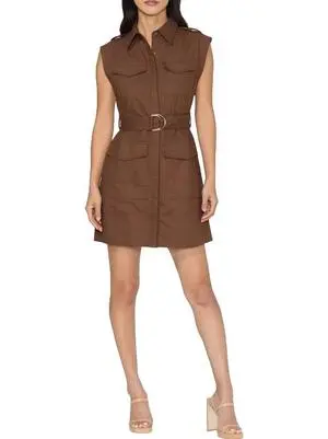 CIEBON Nala Cotton Sleeveless Shirtdress With D-ring Belt - Brown