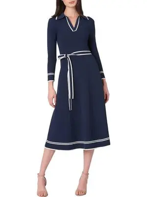 Shoshanna Contrast Border Knit Midi Dress - Navy/ivory