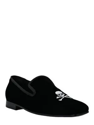 PHILIPP PLEIN Velvet Loafers Embroidery Skull Men