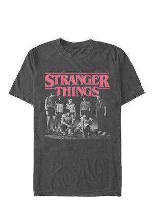 STRANGER THINGS Title Logo Faded Graphic T-shirt - Charcoal