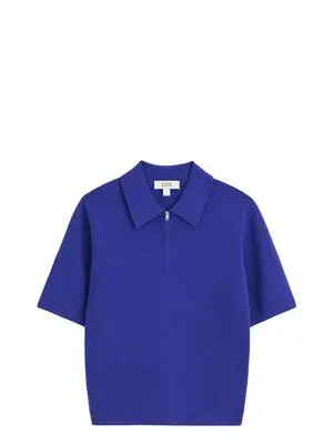 Cos Merino Wool Zip-up Polo Shirt - Blue