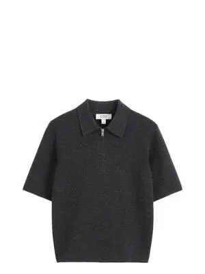 Cos Merino Wool Zip-up Polo Shirt - Gray