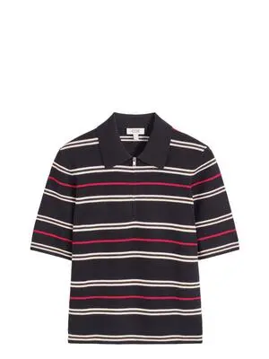 Cos Merino Wool Zip-up Polo Shirt - Navy