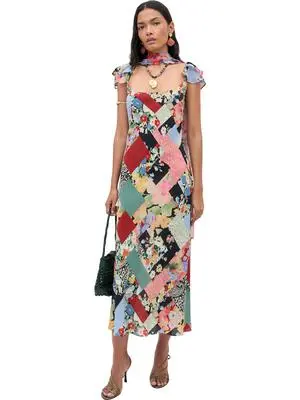 RIXO RIXO Adele Olivia Patchwork Midi Dress