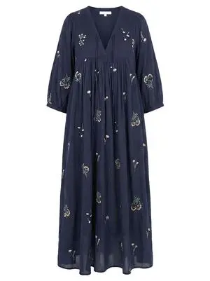 Adrift Clothing Cairo Boho Maxi Dress With Embroidery - Blue