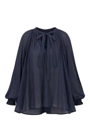 Adrift Clothing Wren Billow Sleeve Blouse In Navy - Blue