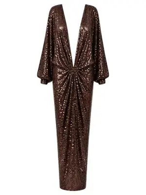 OSCARMORRIS Daphne Sequin Maxi Dress - Brown