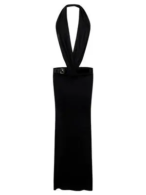 Dsquared2 Deep Cut Shiny Viscose Jersey Long Dress - Black
