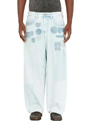 DIESEL® Relaxed Fit Wide Leg Jeans With Distressed Detailing - Blue