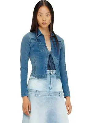 DIESEL® One-button Denim Shirt With Patch Effects - Blue