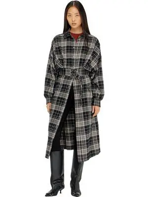 DIESEL® Checked Flannel Midi Shirt Dress With Wide Belt - Multicolor
