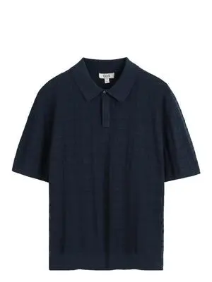 Cos Checked Jacquard-knit Polo Shirt - Navy