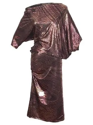 JENNAFER GRACE Metallic Animal Print Ruched Pencil Dress - Brown